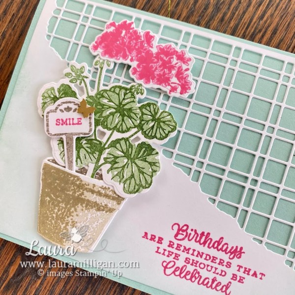 Facebook Live Tutorial - Potted Geraniums Birthday Card - LauraMilligan